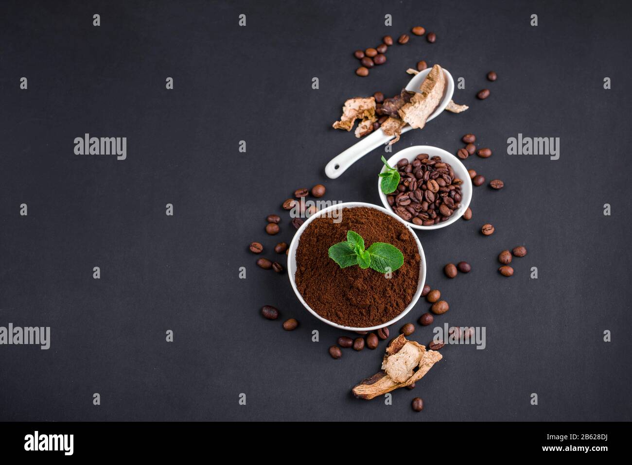 Mushroom Chaga Coffee Superfood Trend-dry and fresh mushrooms and ...