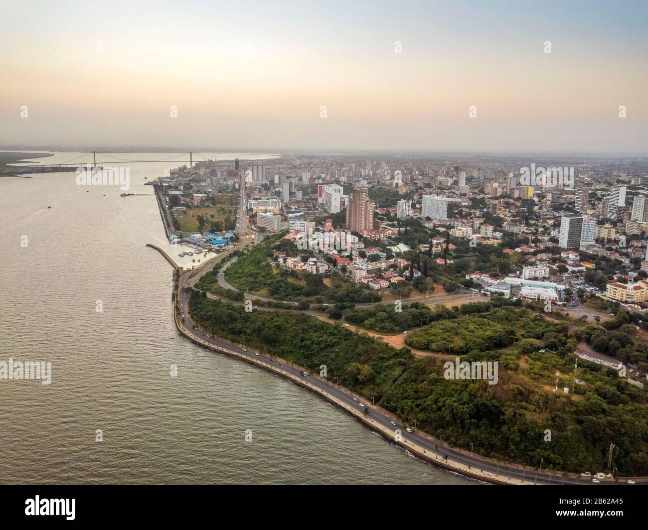 Aerial view of beautiful coast of Maputo, Costa do Sol, capital city of ...