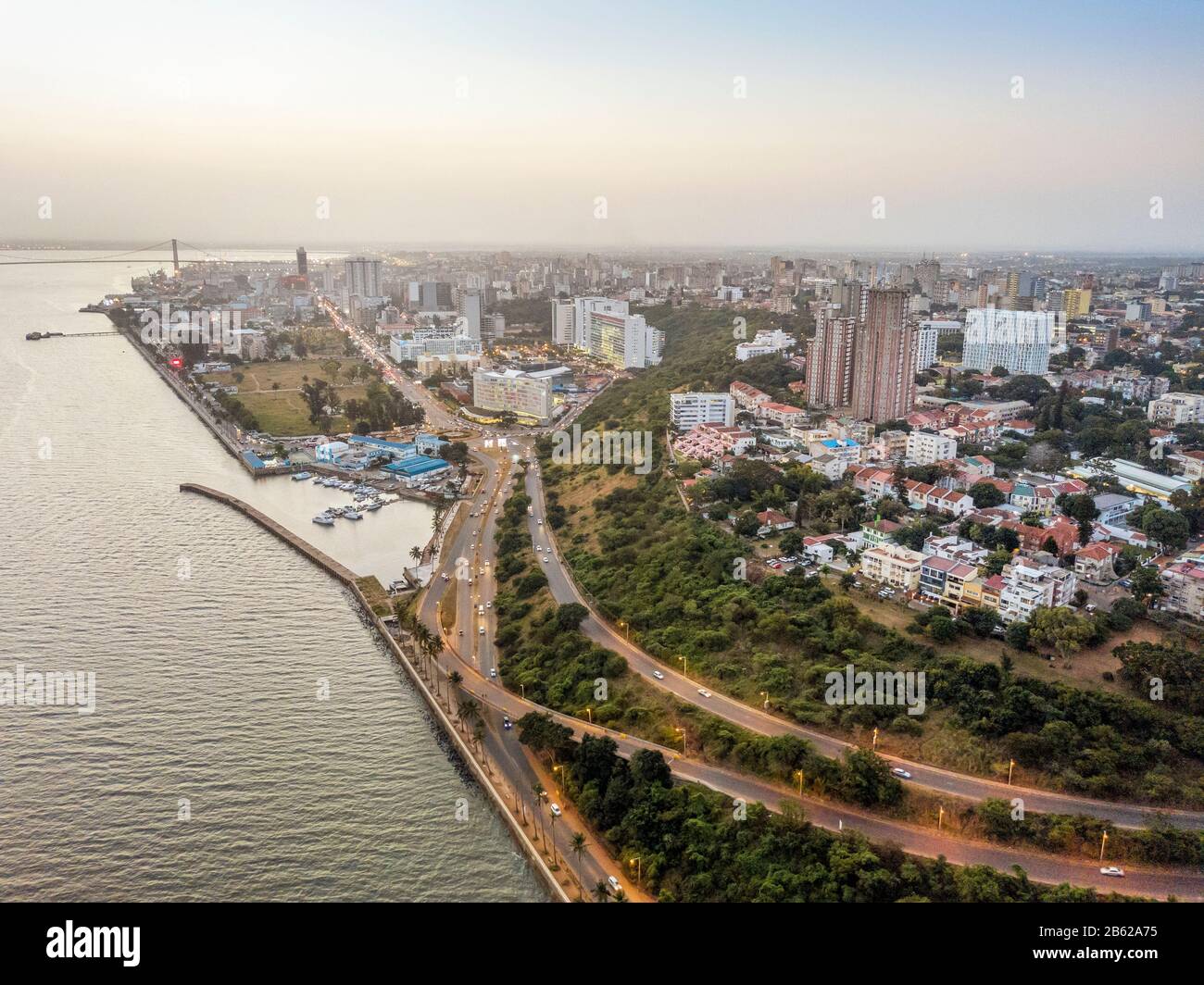 Aerial view of beautiful coast of Maputo, Costa do Sol, capital city of ...