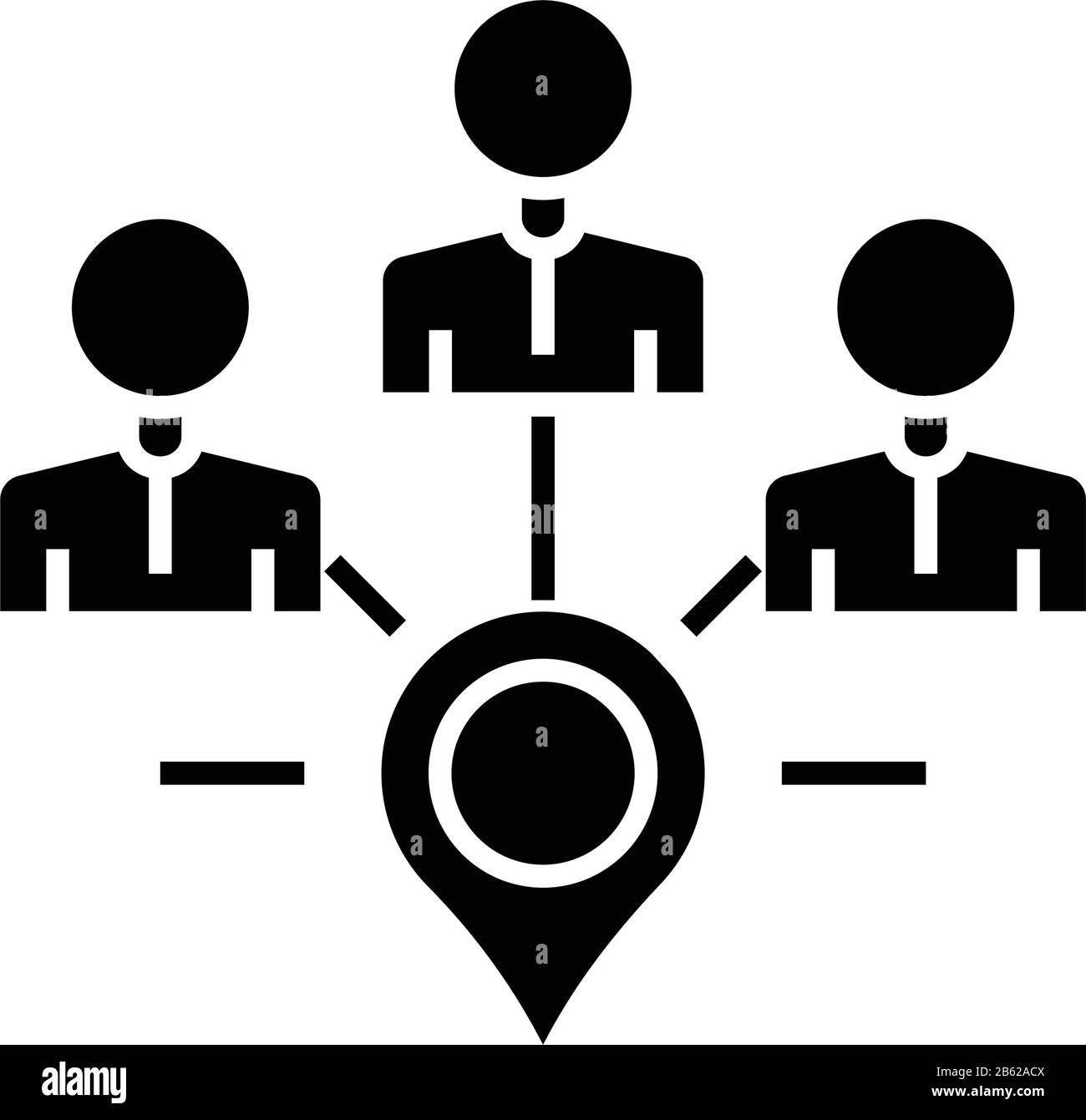 Team location black icon, concept illustration, vector flat symbol ...
