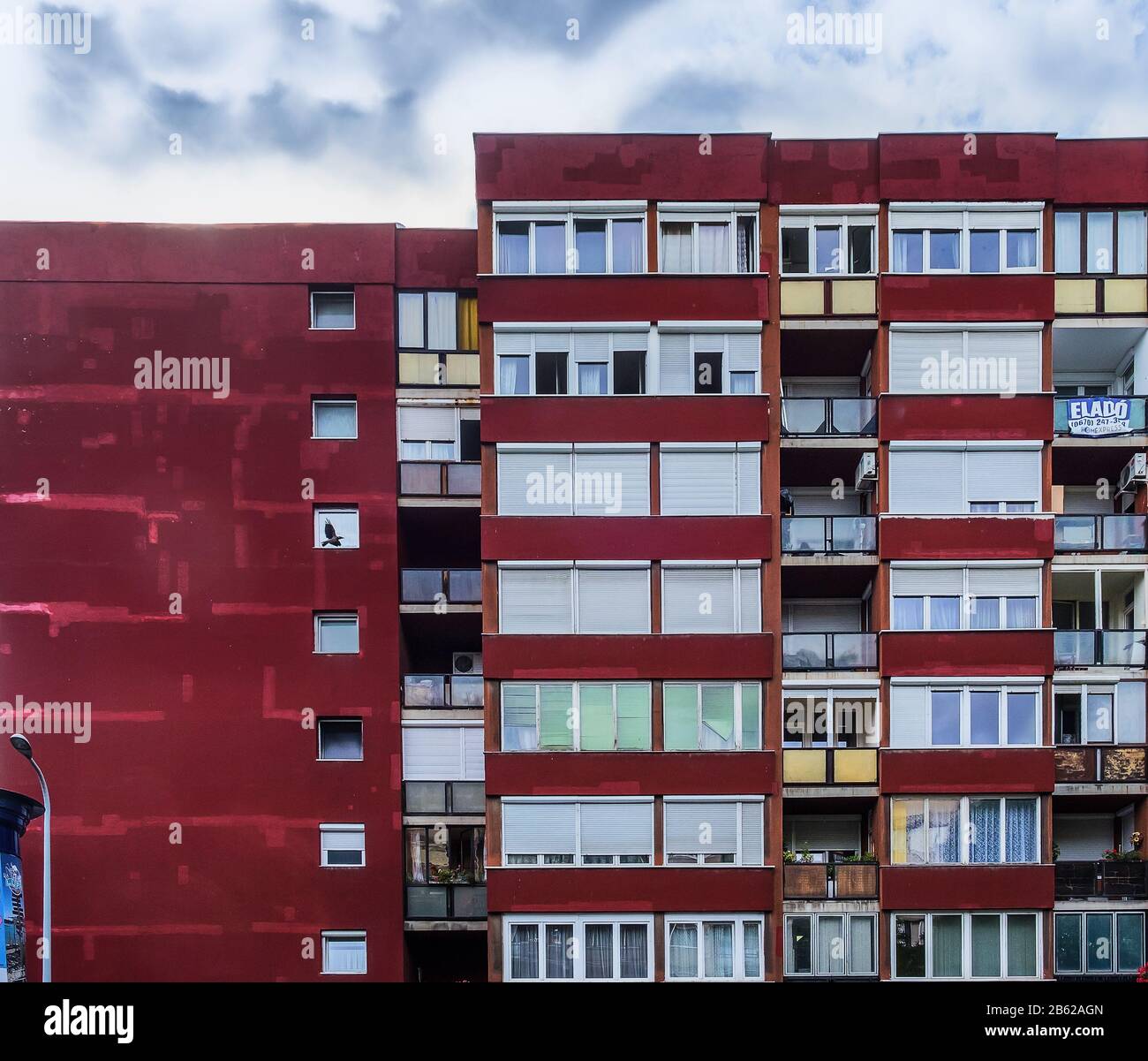Budapest, Hungary, Aug 2019, view of the top part of a red colour low ...