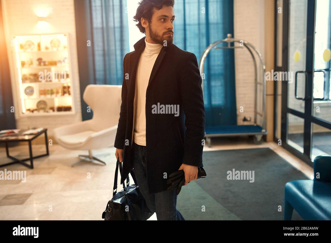 scared nervous man looking back, he is being chased by killer, close up ...