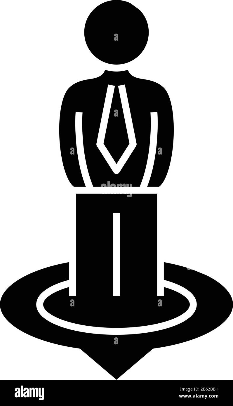 Worker location black icon, concept illustration, vector flat symbol ...