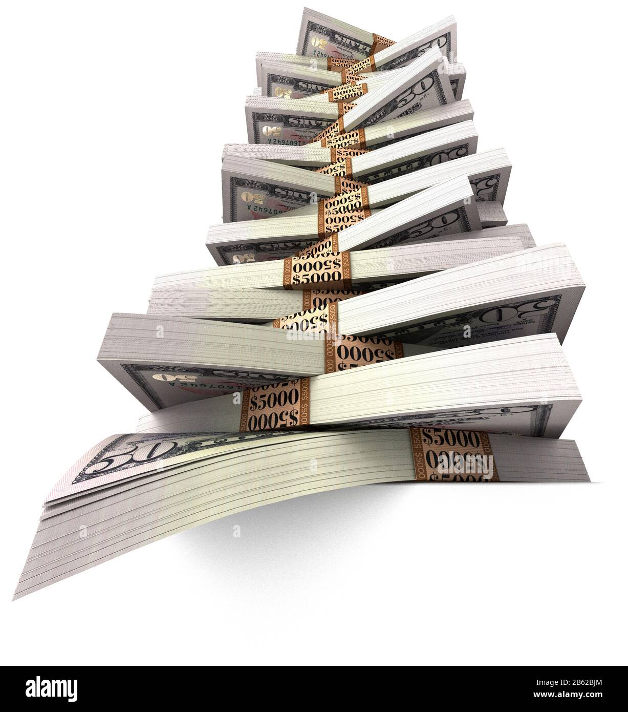 Dollar bills stack of money. Wealth. Cash. 50 dollar banknotes, white ...