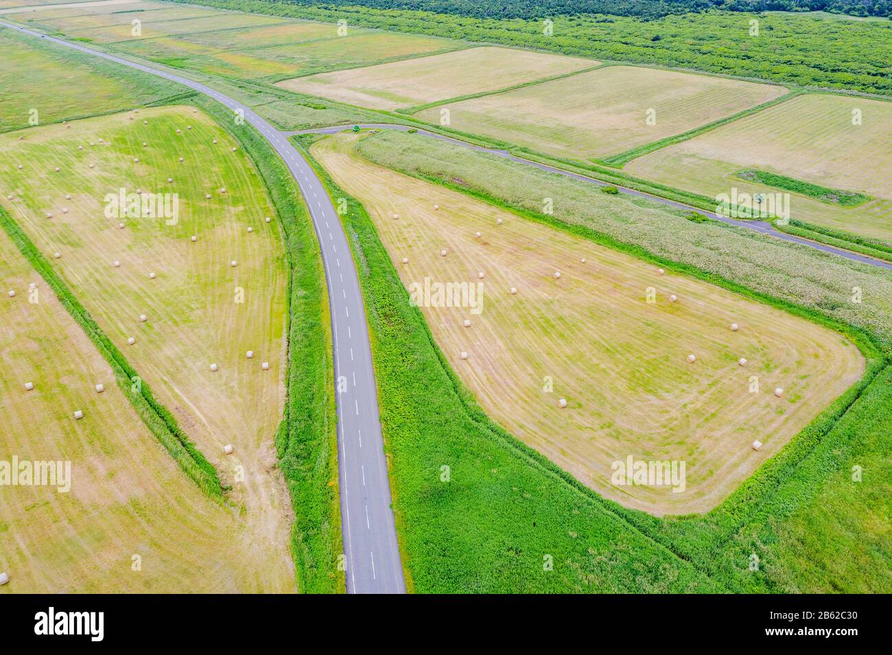 Japan, Hokkaido, aerial view of harvested wheat fields Stock Photo - Alamy