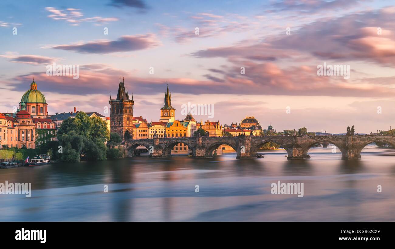 Famous iconic image of Charles bridge, Prague, Czech Republic. Concept ...