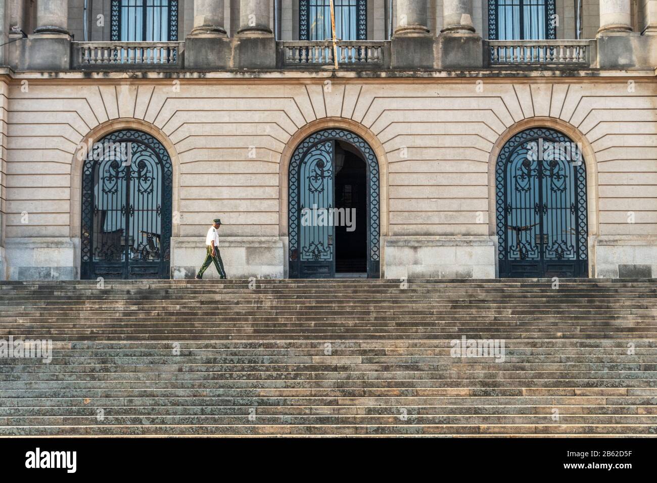 Maputo, Mozambique - May 22, 2019: A guard in front of Maputo City Hall ...
