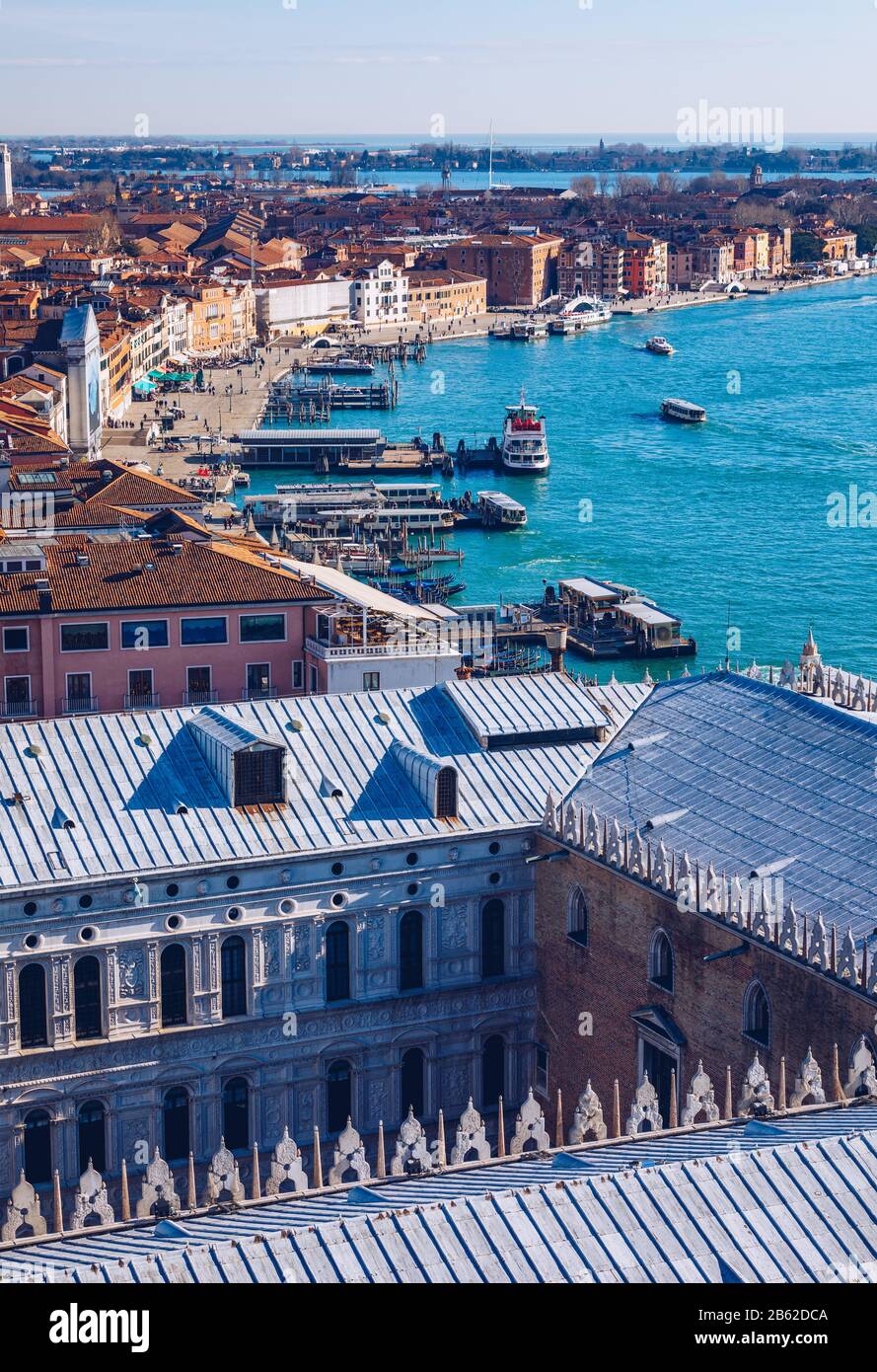 Venice panoramic aerial view with red roofs, Veneto, Italy. Aerial view ...
