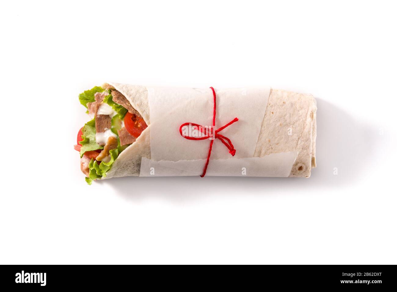 Doner kebab or shawarma sandwich isolated on white background. Top view ...