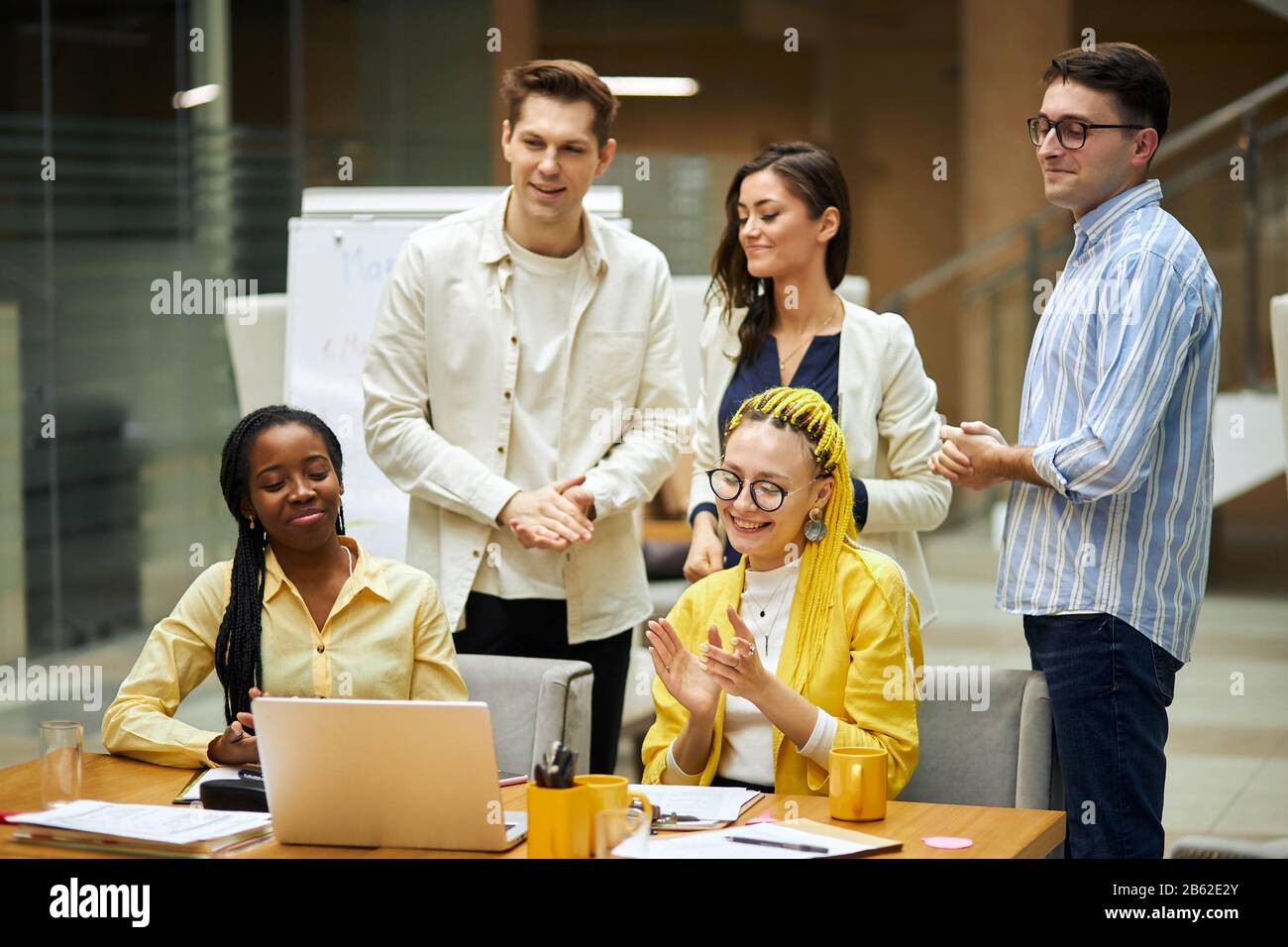 Businesswoman co workers meeting conference table hi-res stock ...