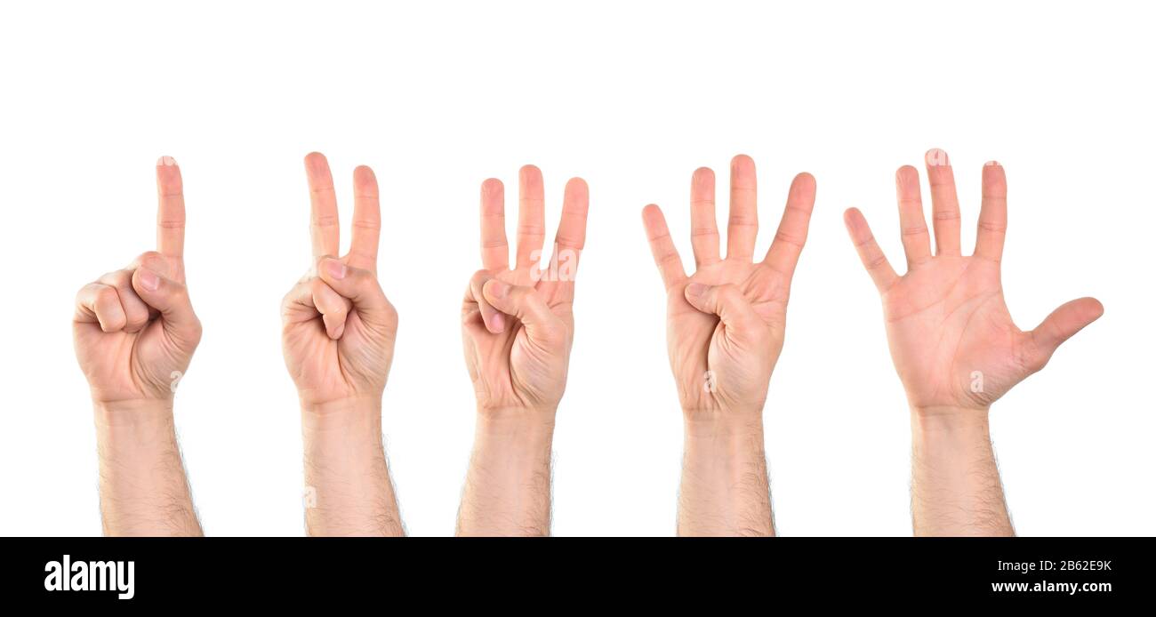 Count to five with five hands starting with the index finger with white ...