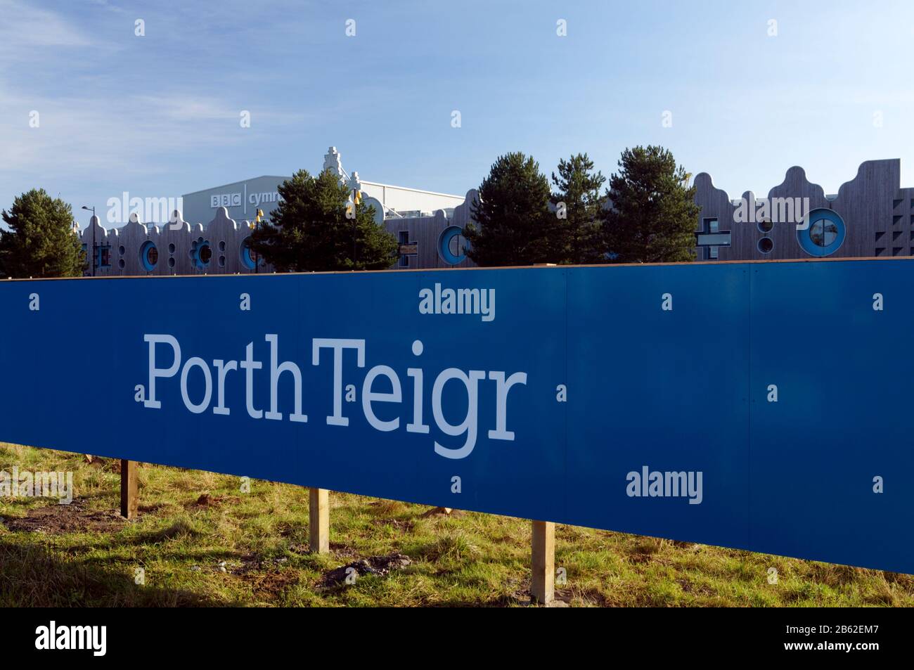 Porth Teigr Sign, Roath Basin, Cardiff Bay, Cardiff, Wales Stock Photo ...
