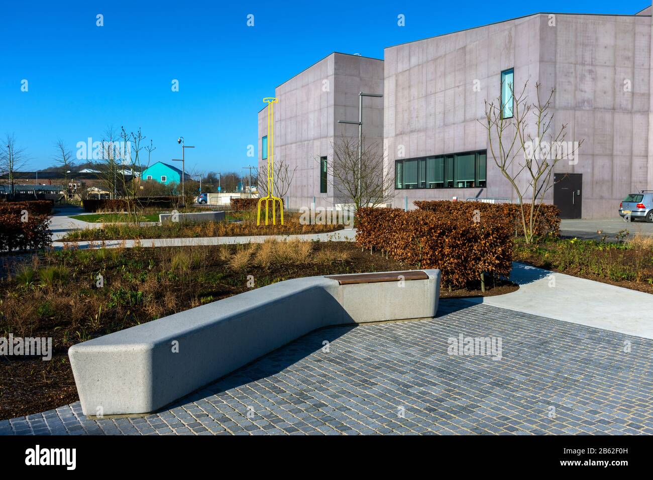 The garden, with the sculpture Pitchfork (Yellow) by Sir Michael Craig ...