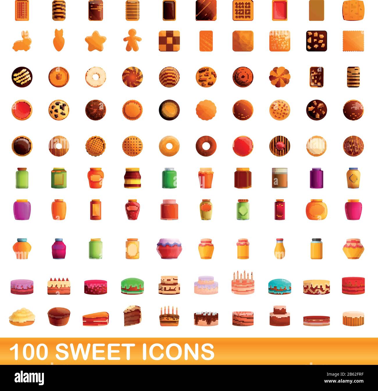100 sweet icons set. Cartoon illustration of 100 sweet icons vector set ...