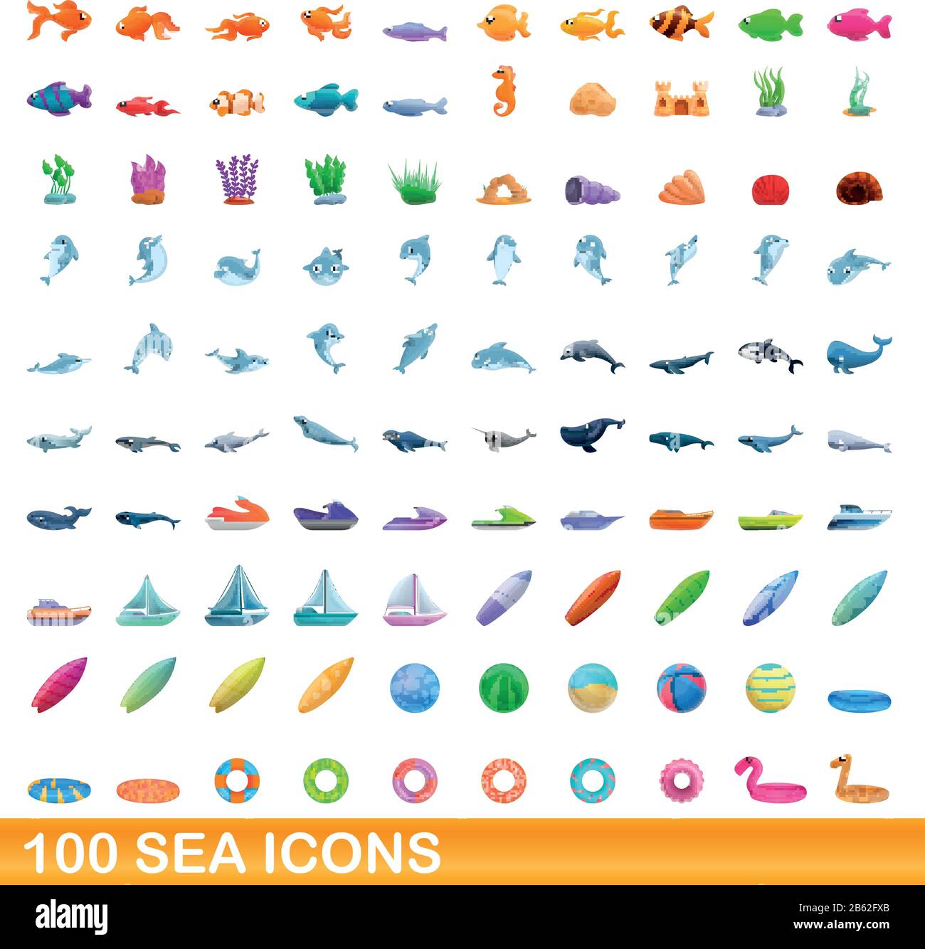 100 sea icons set. Cartoon illustration of 100 sea icons vector set ...