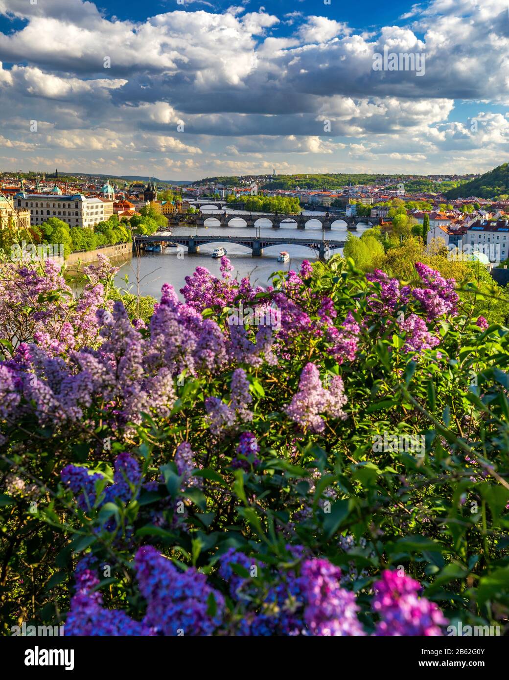 Amazing spring cityscape, Vltava river and old city center with ...