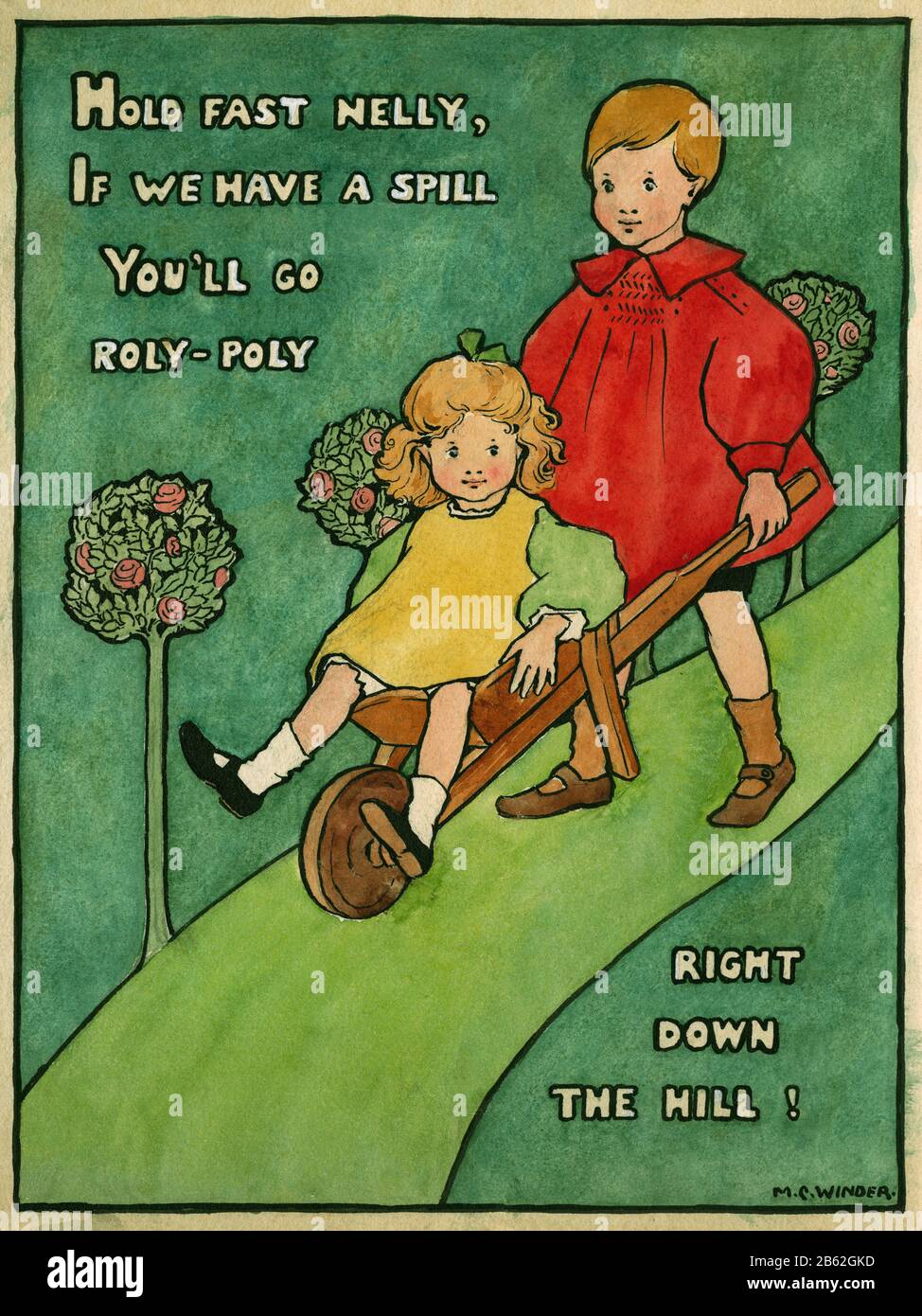Two Edwardian youngsters having fun. Signed watercolour painted circa ...