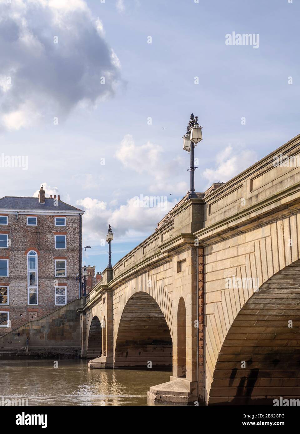 A close-up of the Ouse Bridge in York. The 19th stone structure leads ...