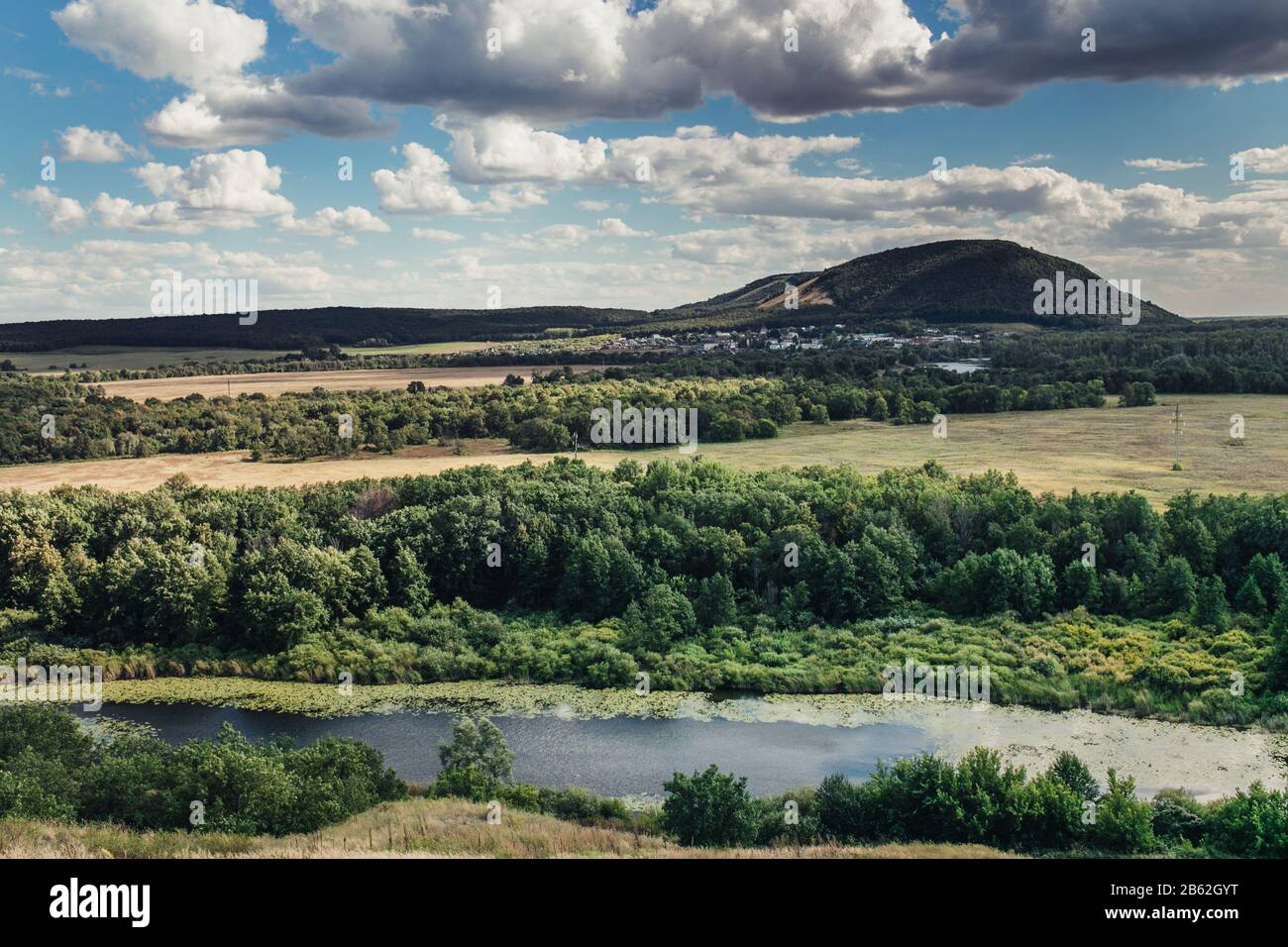 Landscape of lake, forest and hills from above, Russia Stock Photo - Alamy