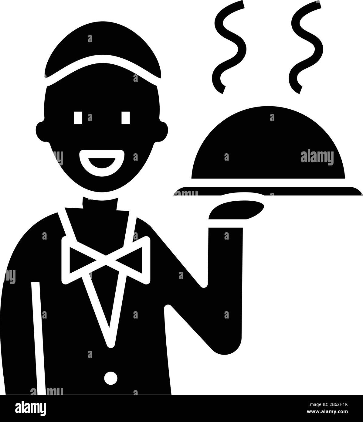 Waiter with a dish black icon, concept illustration, vector flat symbol ...