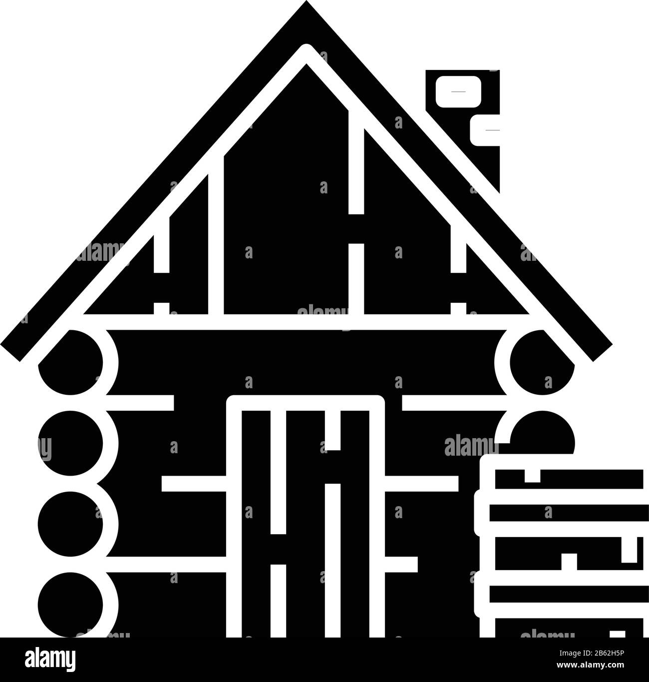 Wooden house black icon, concept illustration, vector flat symbol ...