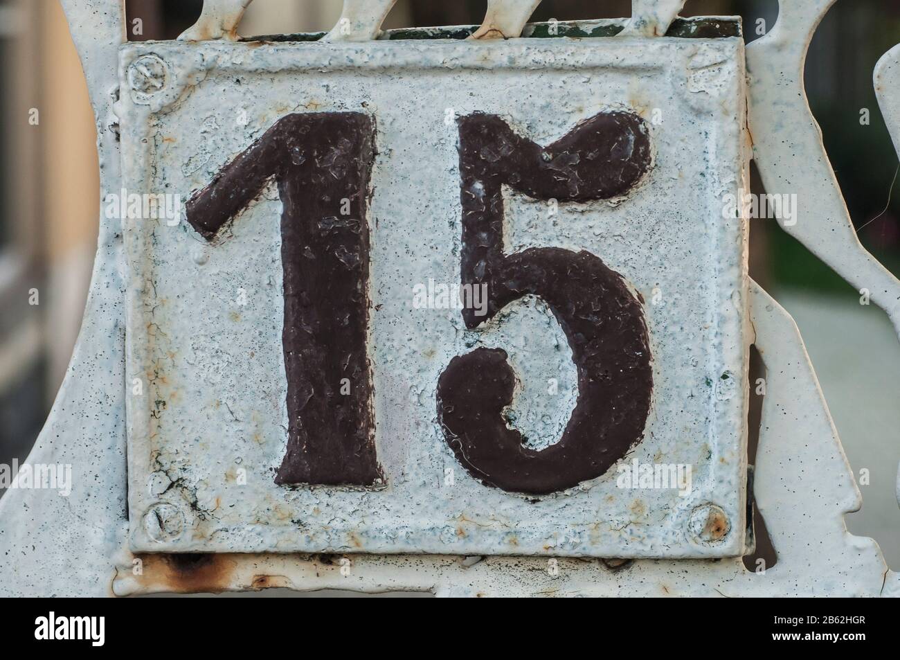 Old retro weathered cast iron plate with number 15 closeup Stock Photo ...