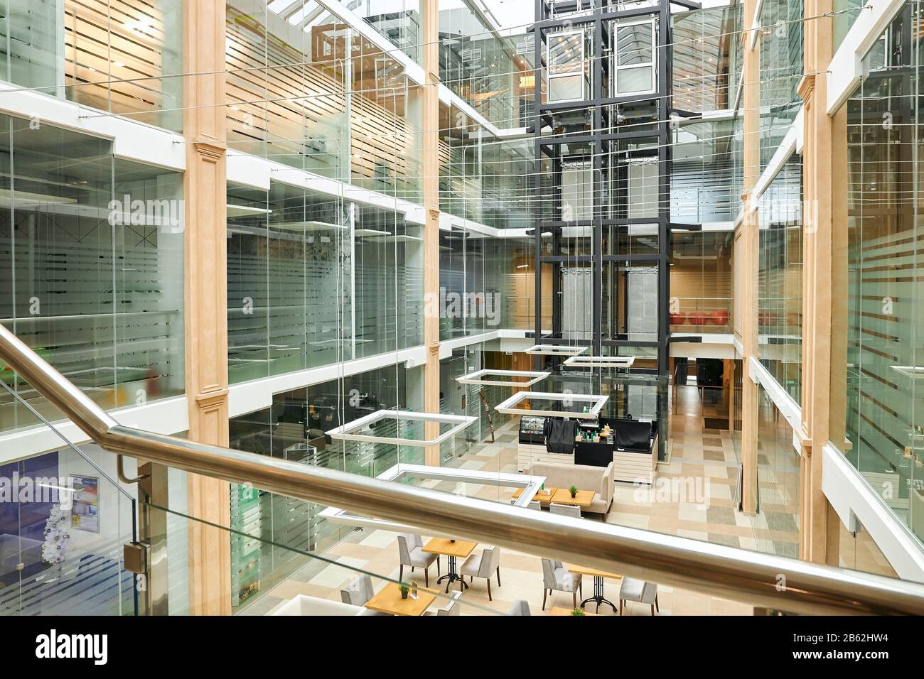 Modern business center interior , glass wall, glazing material for ...