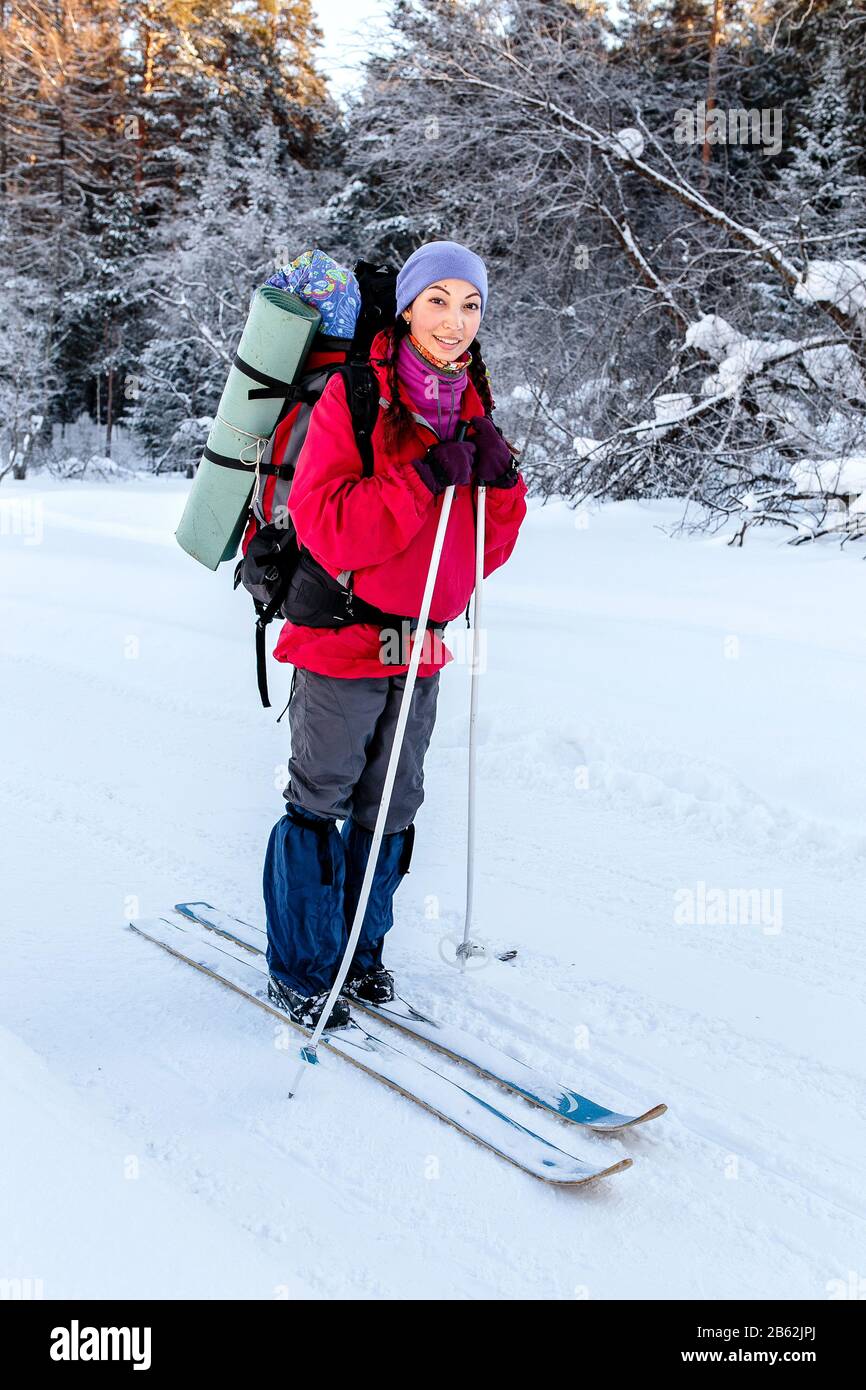 Hiker with skis on the back hi-res stock photography and images - Alamy