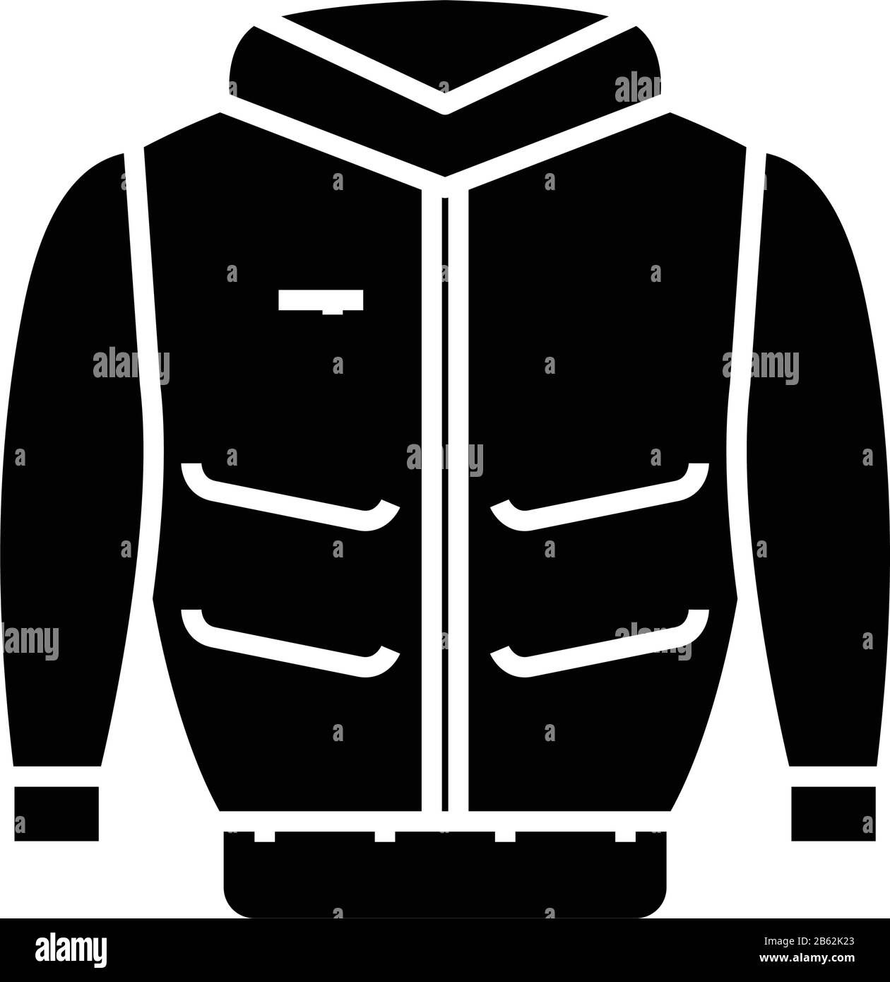 Warm jacket black icon, concept illustration, vector flat symbol, glyph ...