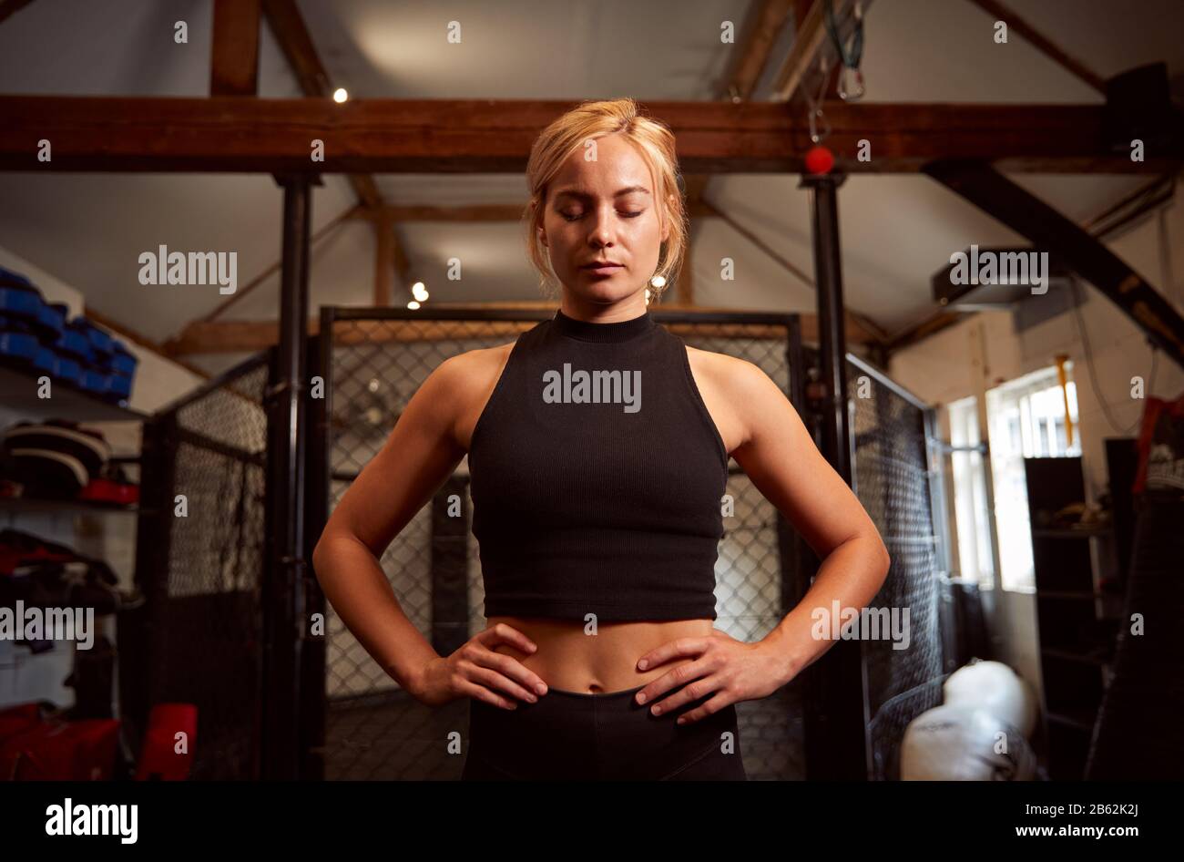 Portrait Of Female Mixed Martial Arts Fighter Training In Gym Stock ...