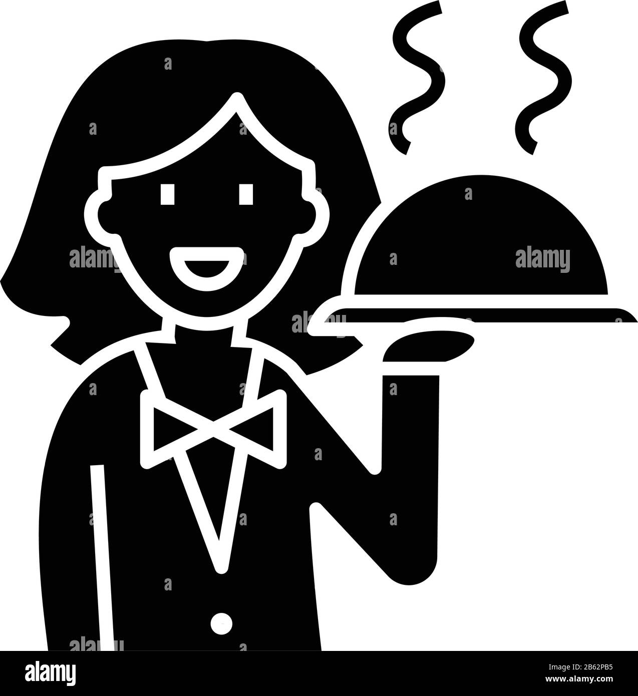 Waitress with a dish black icon, concept illustration, vector flat ...