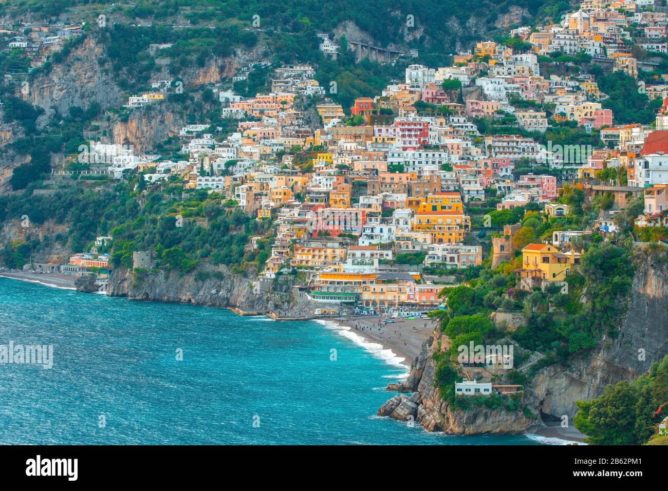 Beautiful Landscape with Positano town at famous amalfi coast, Italy ...
