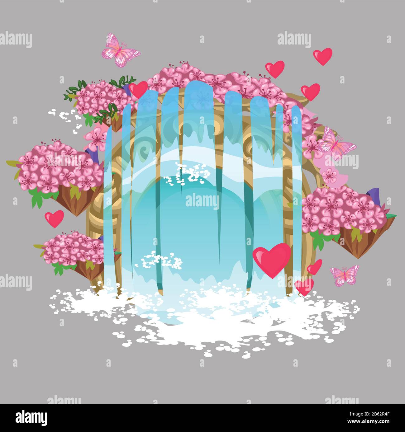 The decor in the form of a fantasy waterfall with elements of flowers ...
