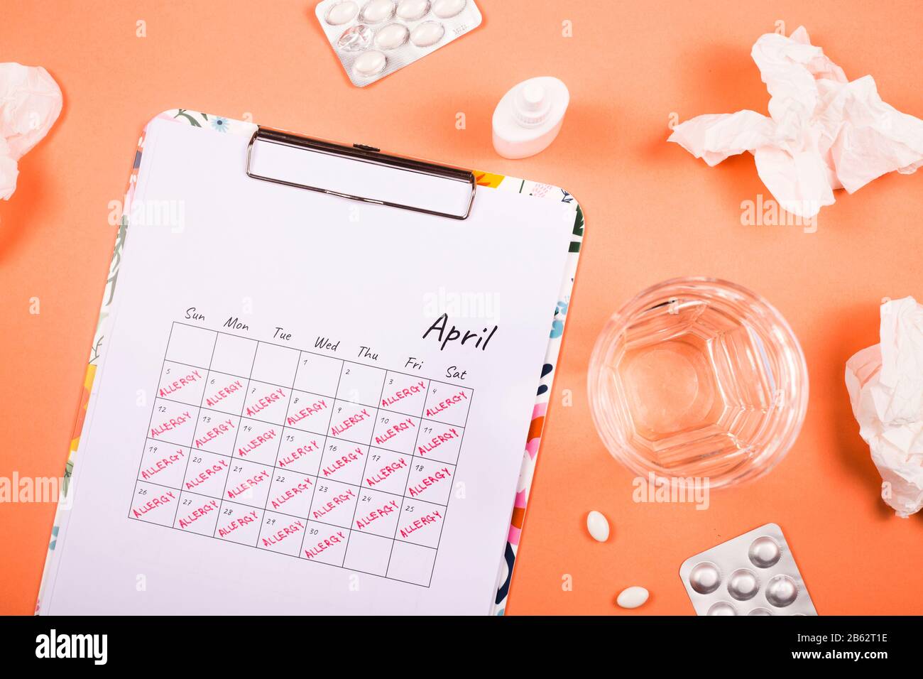 April calendar that says allergy. The concept of allergic tinitis and ...