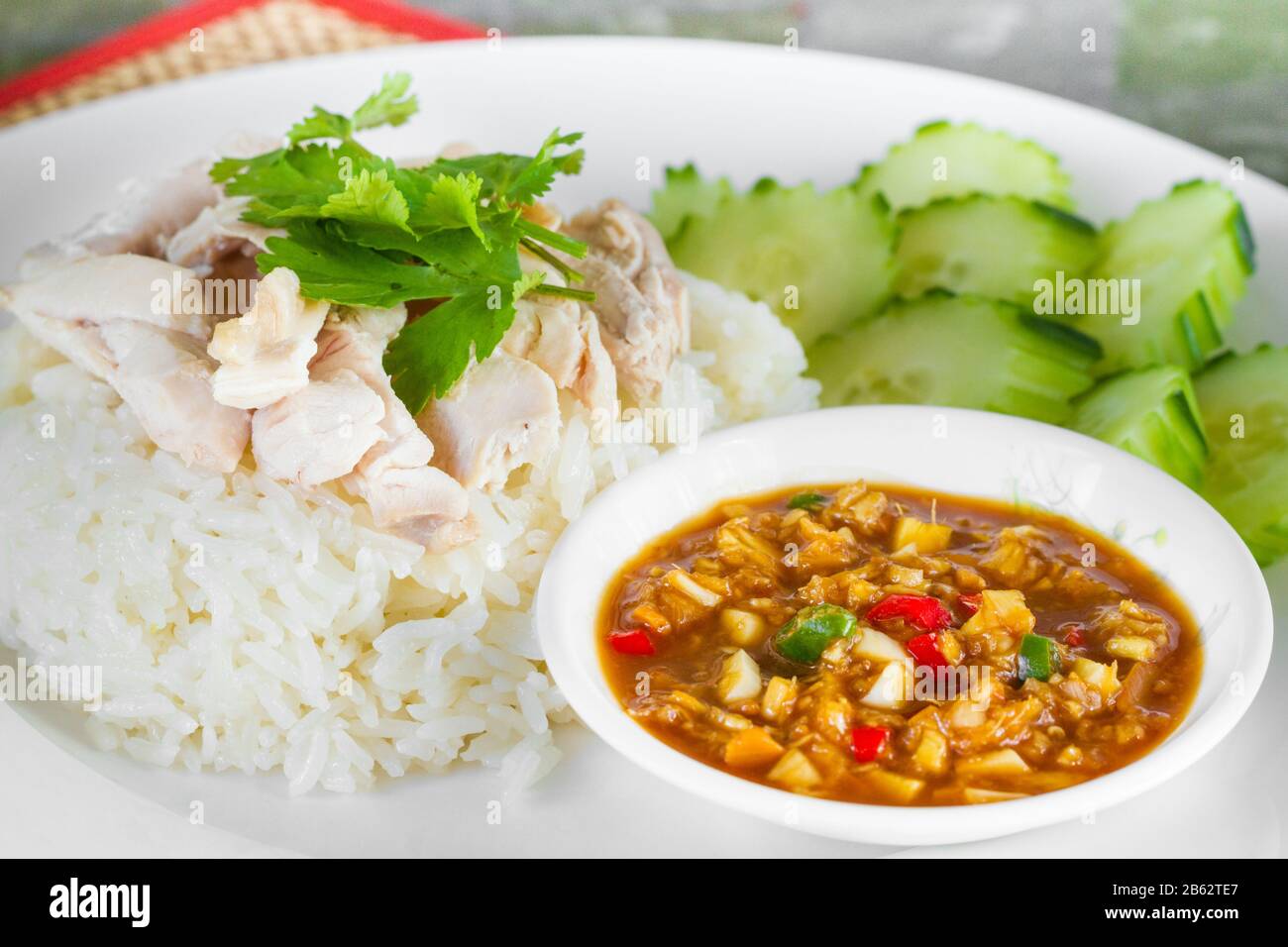 Thai chicken and rice with cucumber - Khao man guy, popular local food ...