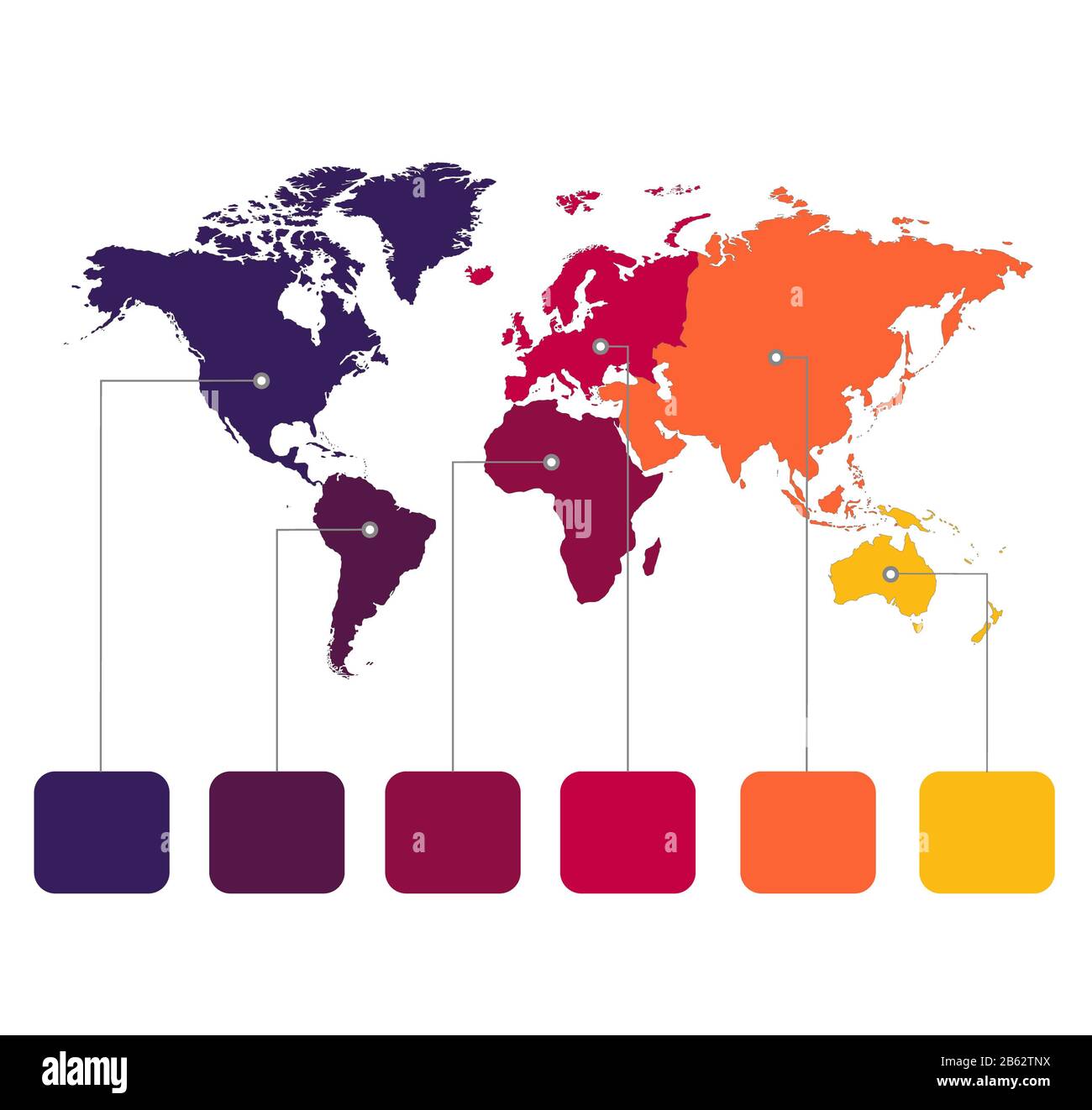 Infographics World maps of continents corolrs on white background red ...