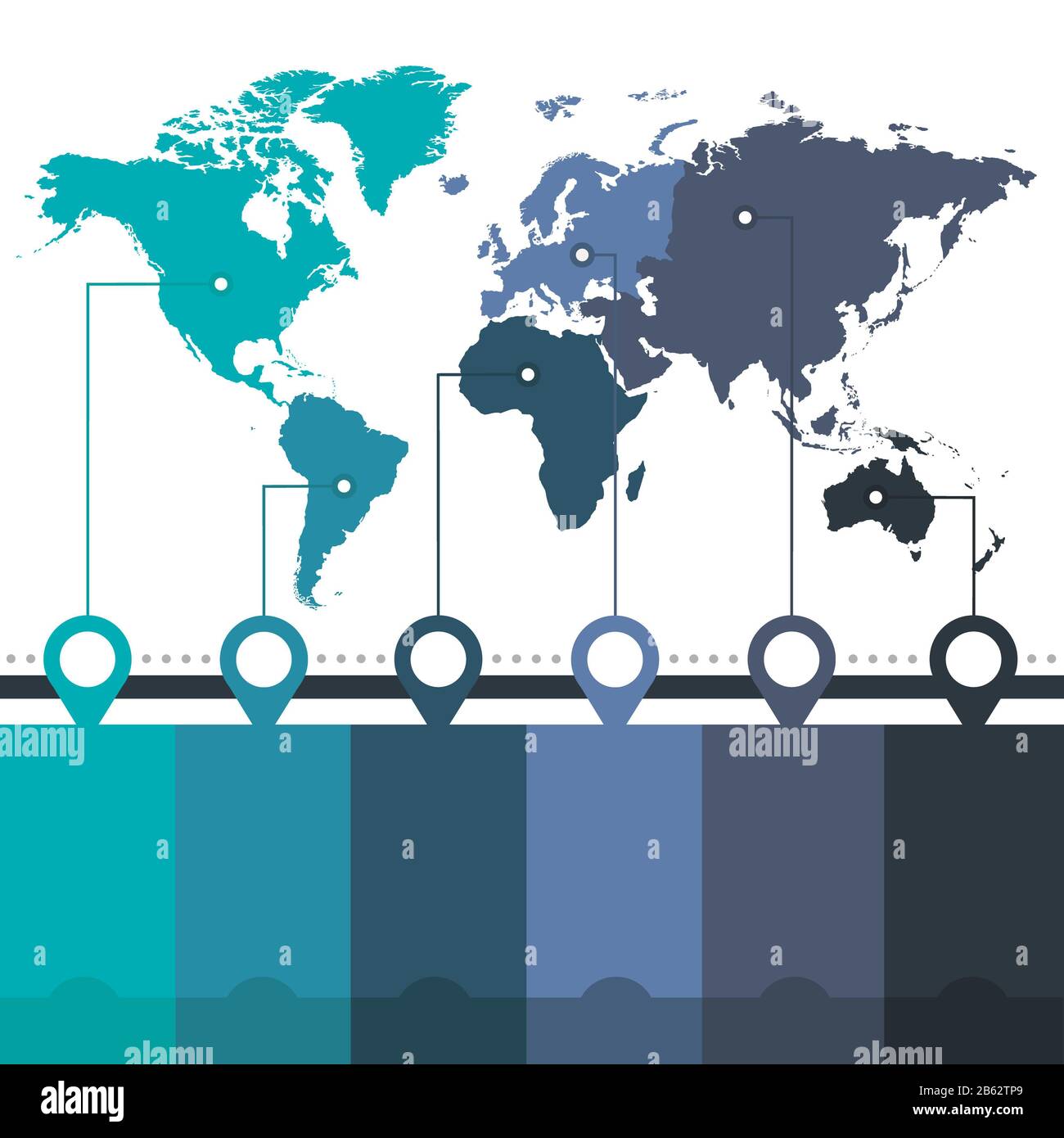 Infographics World maps of continents blue green colors on white ...