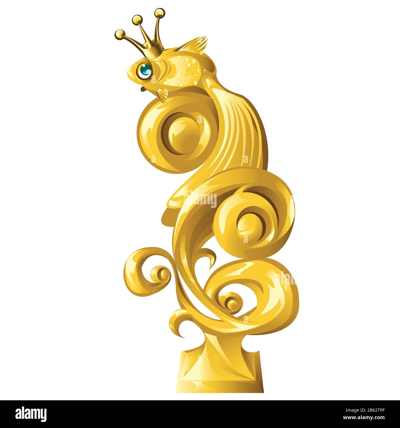 Fish figurine made of gold isolated on white background. Vector cartoon close-up illustration ...