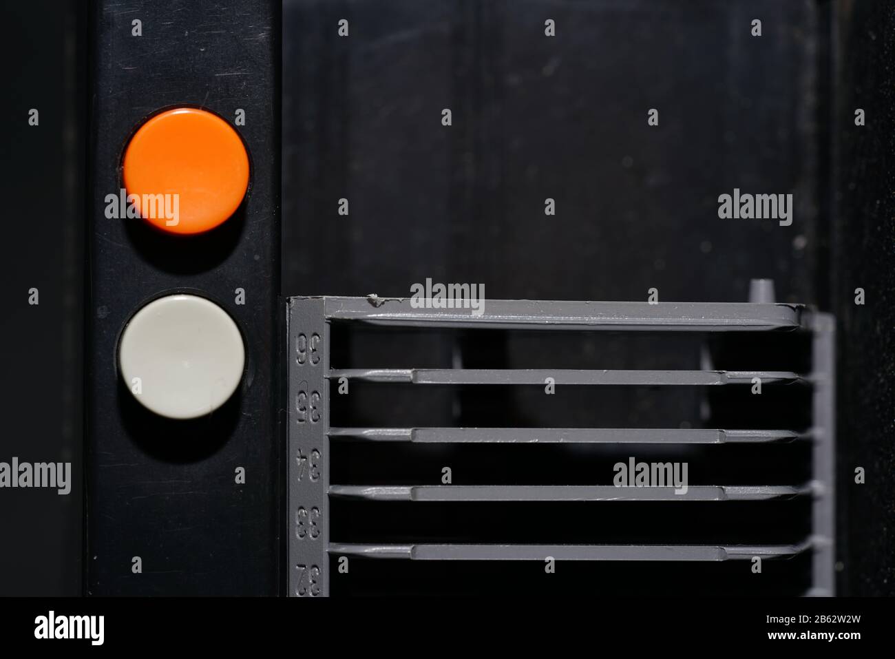 Old slide projector with slide frame photographed in the studio with ...