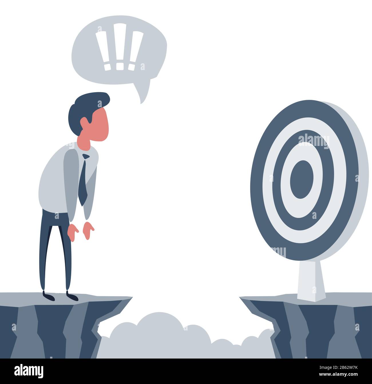 Businessman in front of a gap and looking for the target. Goal ...