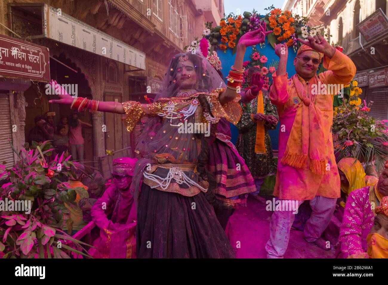 Mathura, India. 9th Mar, 2020. Float in the Holi procession through the ...