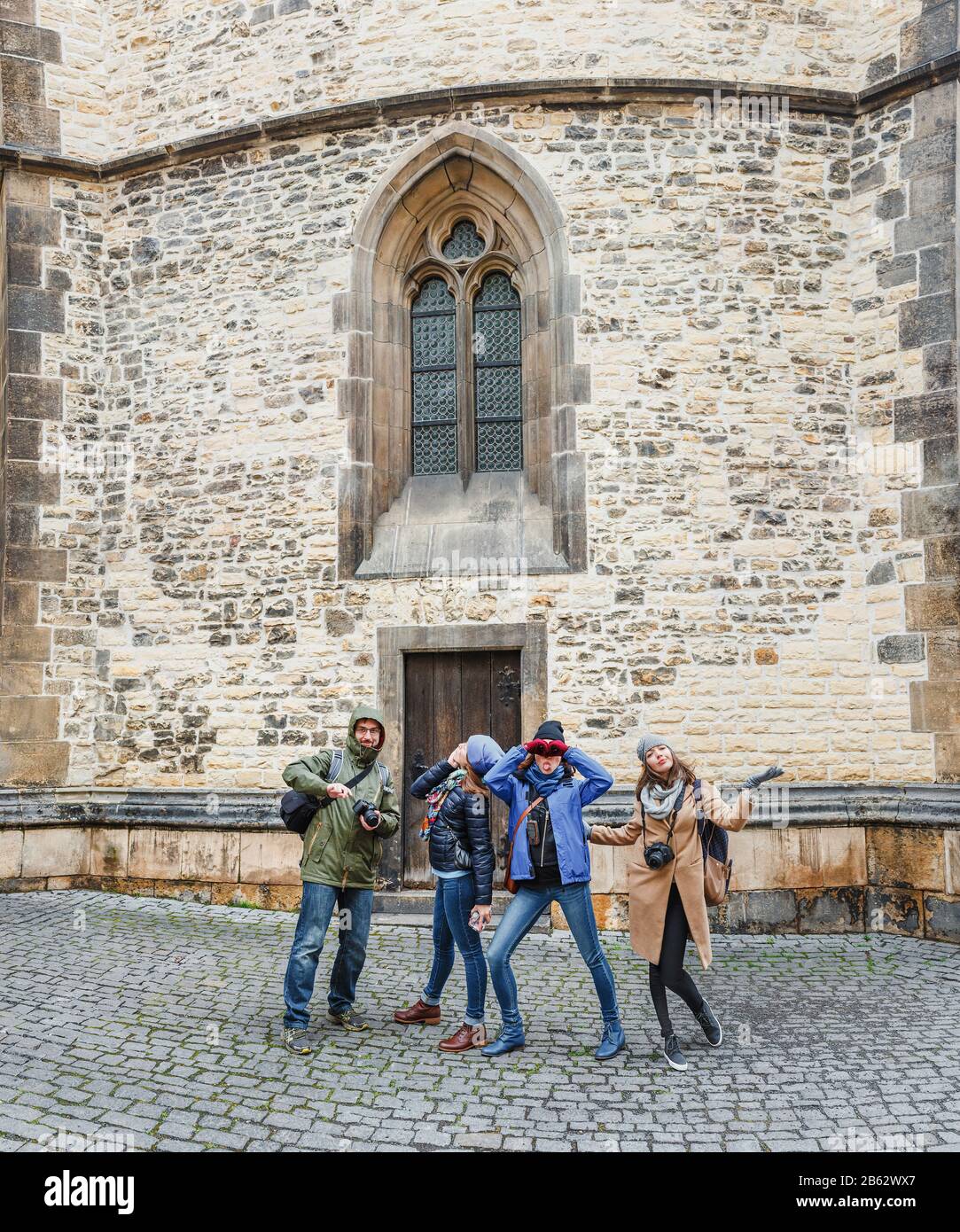 group of happy smiling multiracial friends walking and have fun in the ...