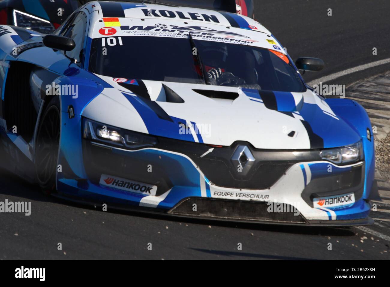 Blue Race Car Renault RS01 In Blue Livery Colors In Action During The