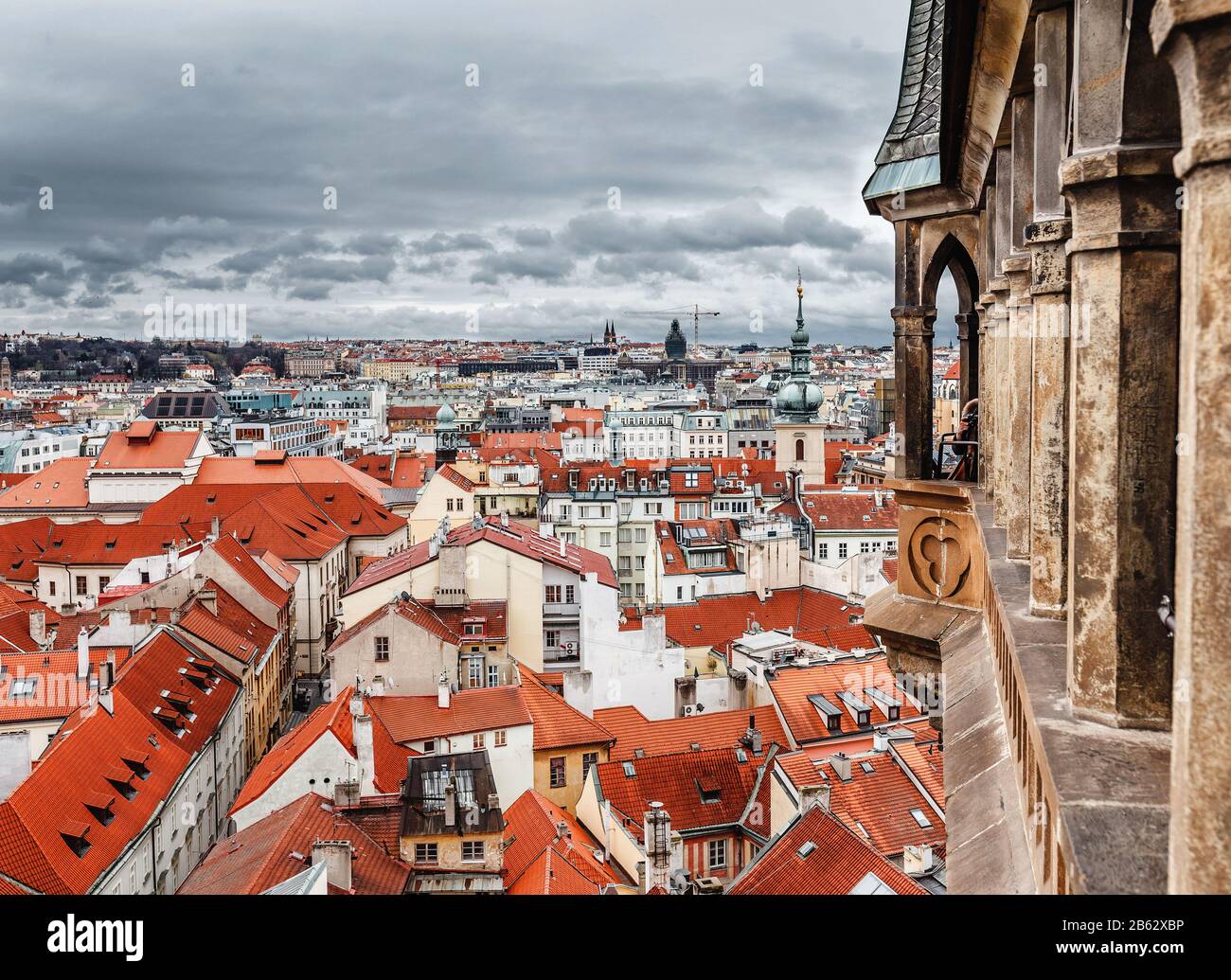 Aerial panorama above houses rooftops from Balcony overview Stock Photo ...