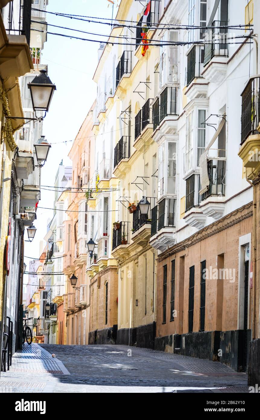 close up view of the historical streets of the spanish cities ...