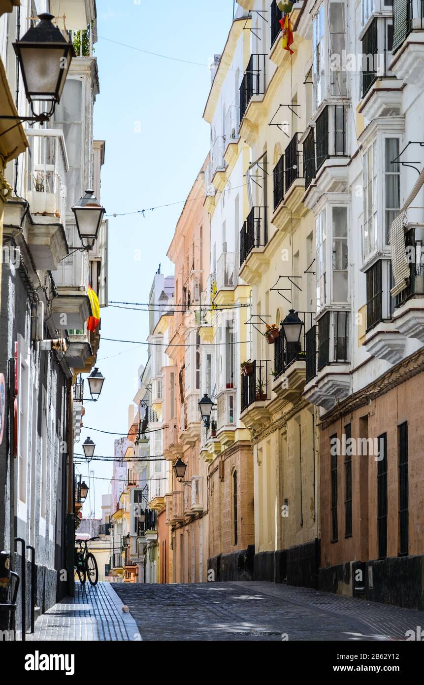 close up view of the historical streets of the spanish cities ...