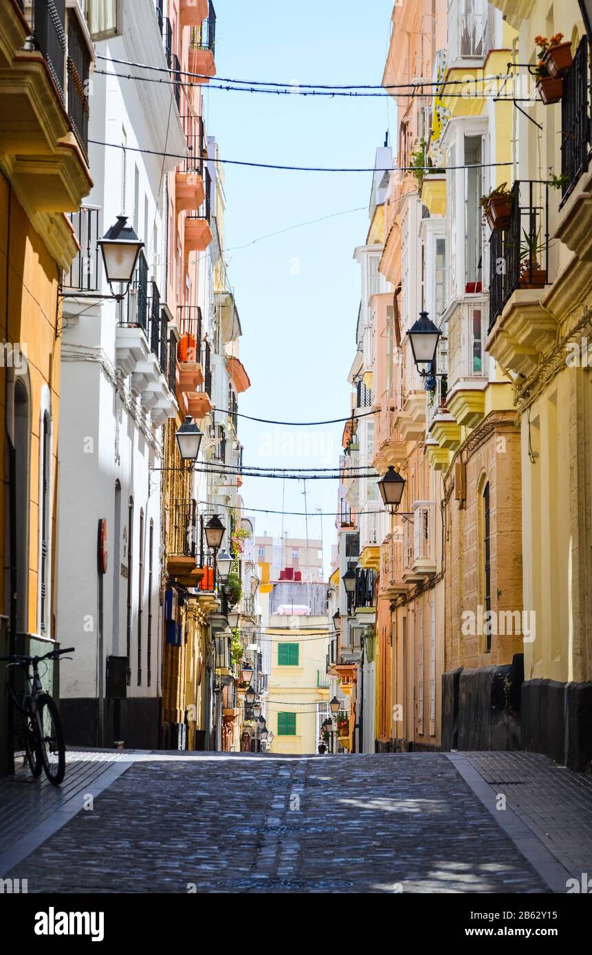 close up view of the historical streets of the spanish cities ...