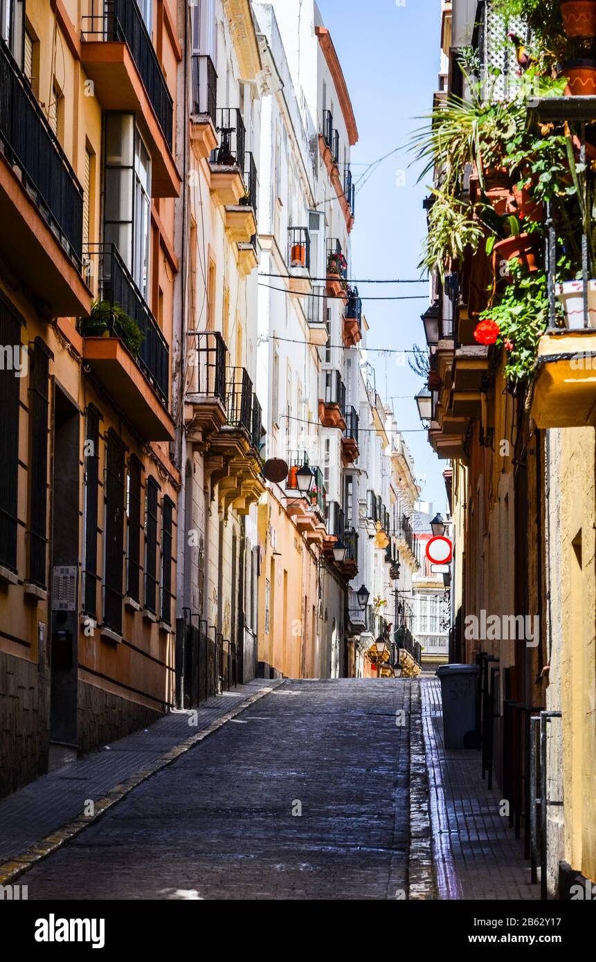 close up view of the historical streets of the spanish cities ...