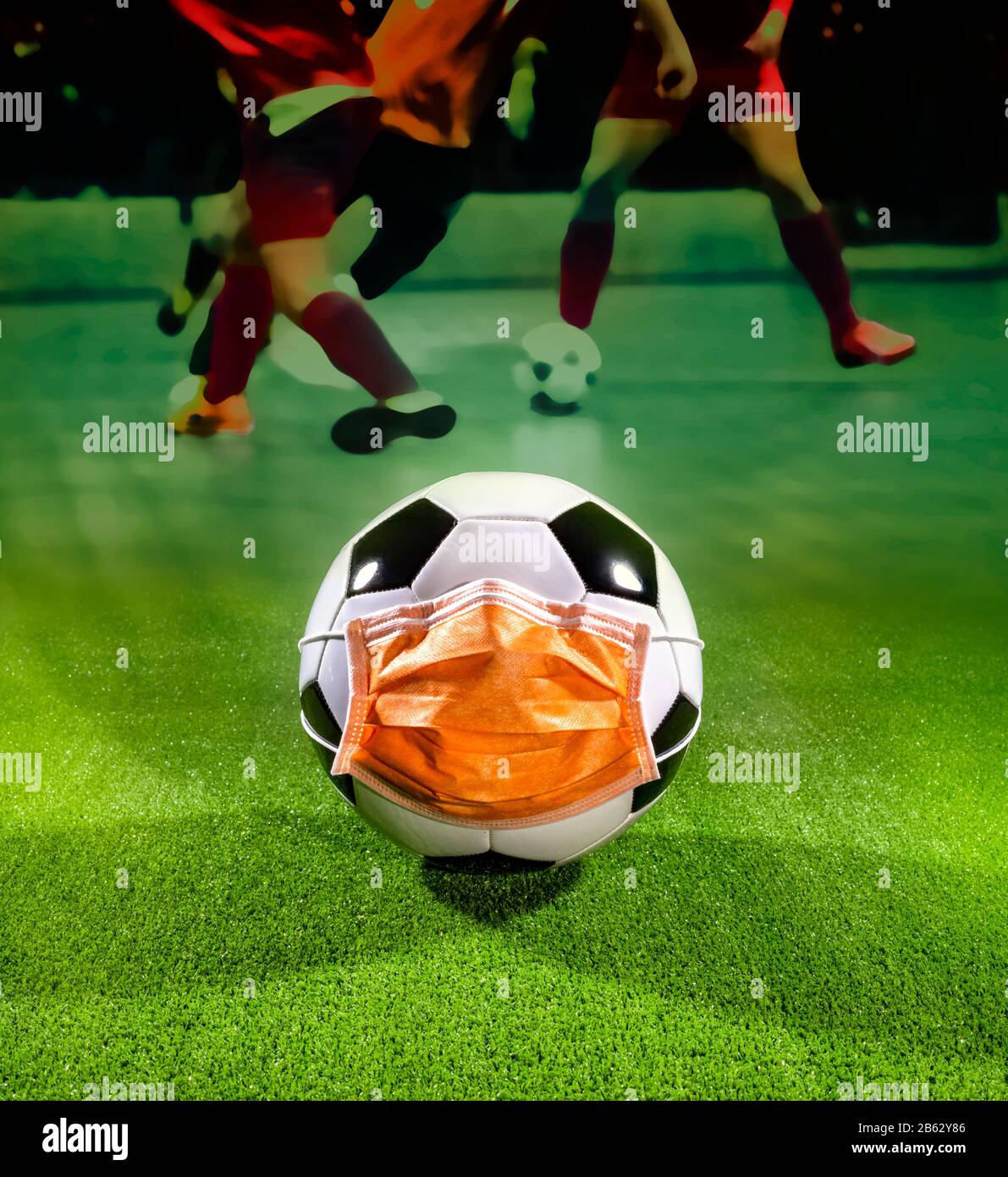 Soccer ball with mask due to air pollution or an epidemic. Protection ...