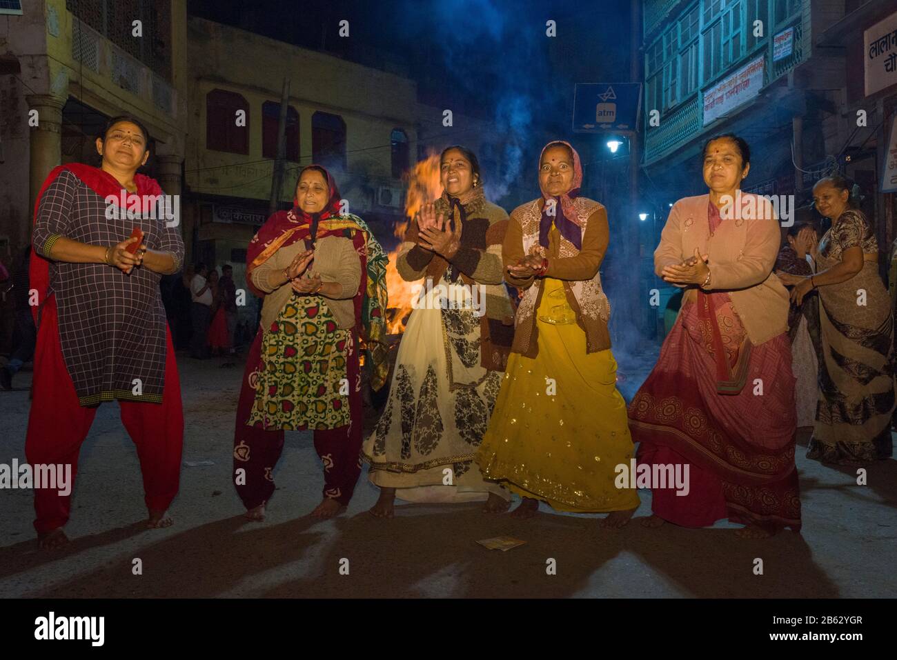 Mathura, India. 9 March 2020. Holika Dahan. bonfire near the ghats in ...